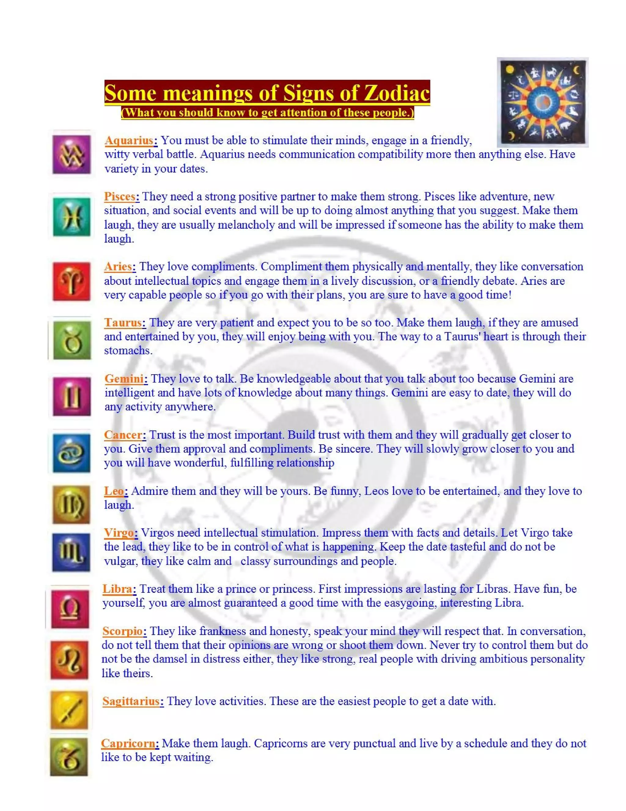 Here are some meanings of signs of zodiac. | DOC