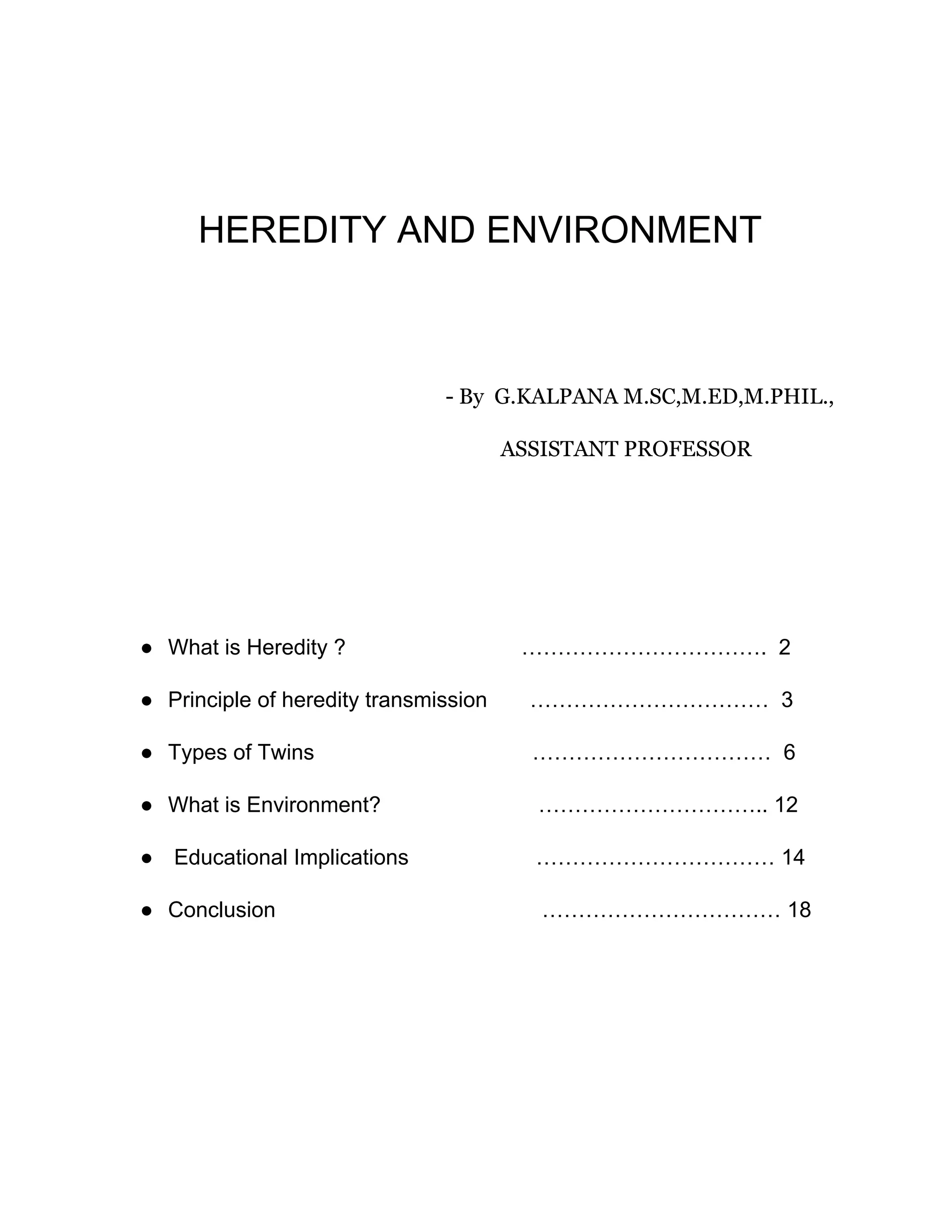 Heredity and Environment | PDF