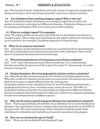 Heredity and evolution class 10th Questions | DOCX
