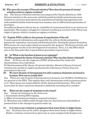 Heredity and evolution class 10th Questions | DOCX