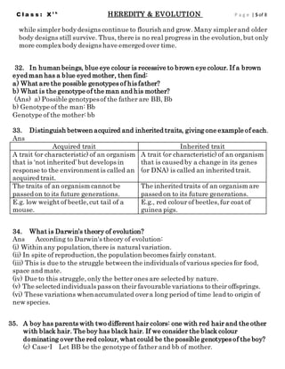 Heredity and evolution class 10th Questions | DOCX