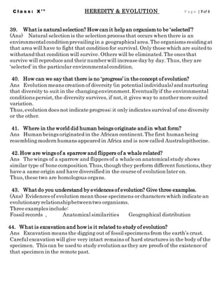 Heredity and evolution class 10th Questions | DOCX
