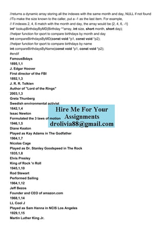 Here is support files a3_birthdaylibh ifndef A3_Q1_H defi.pdf