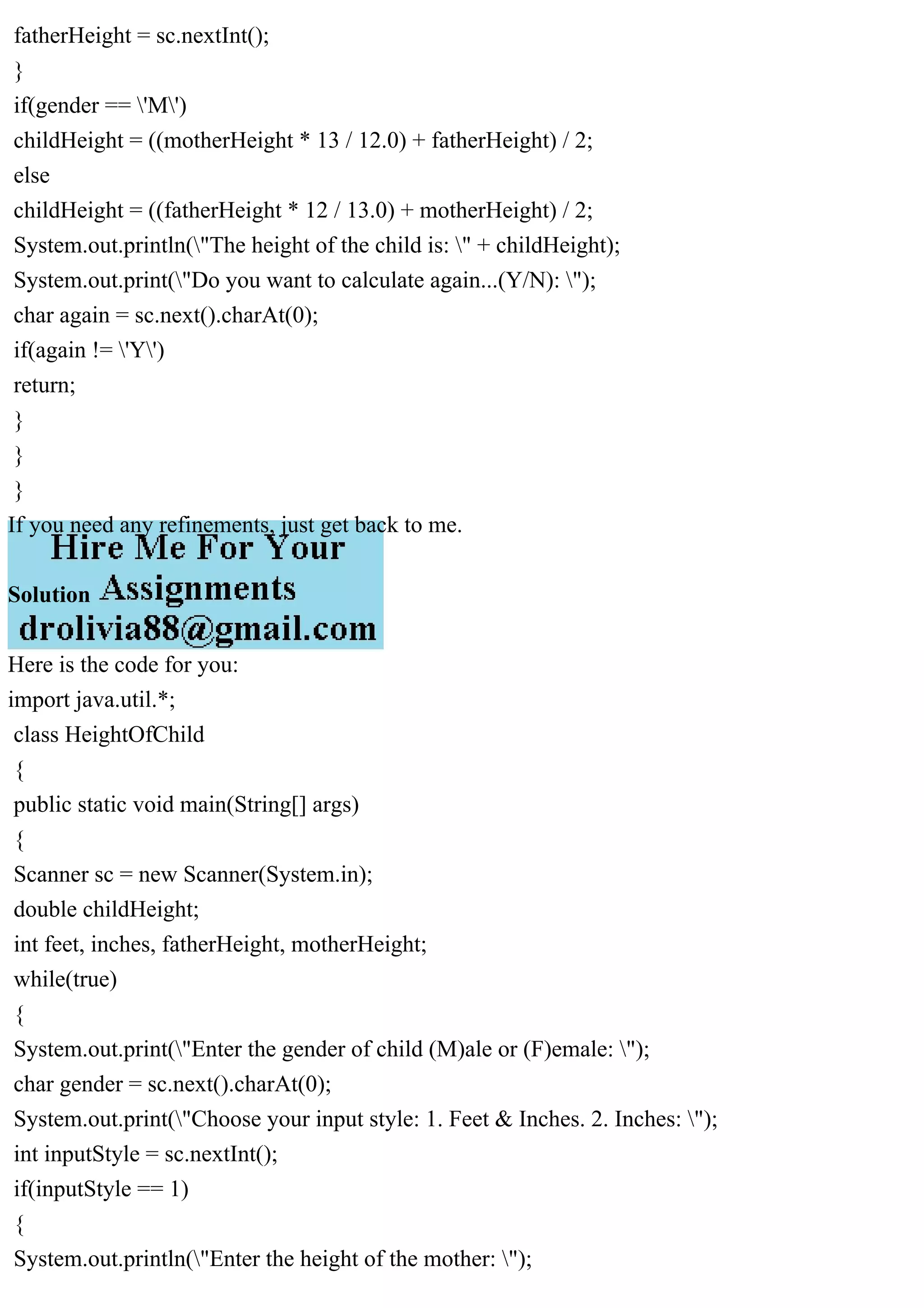 Here is the code for youimport java.util.; class HeightOfChild.pdf | Programming Languages ...