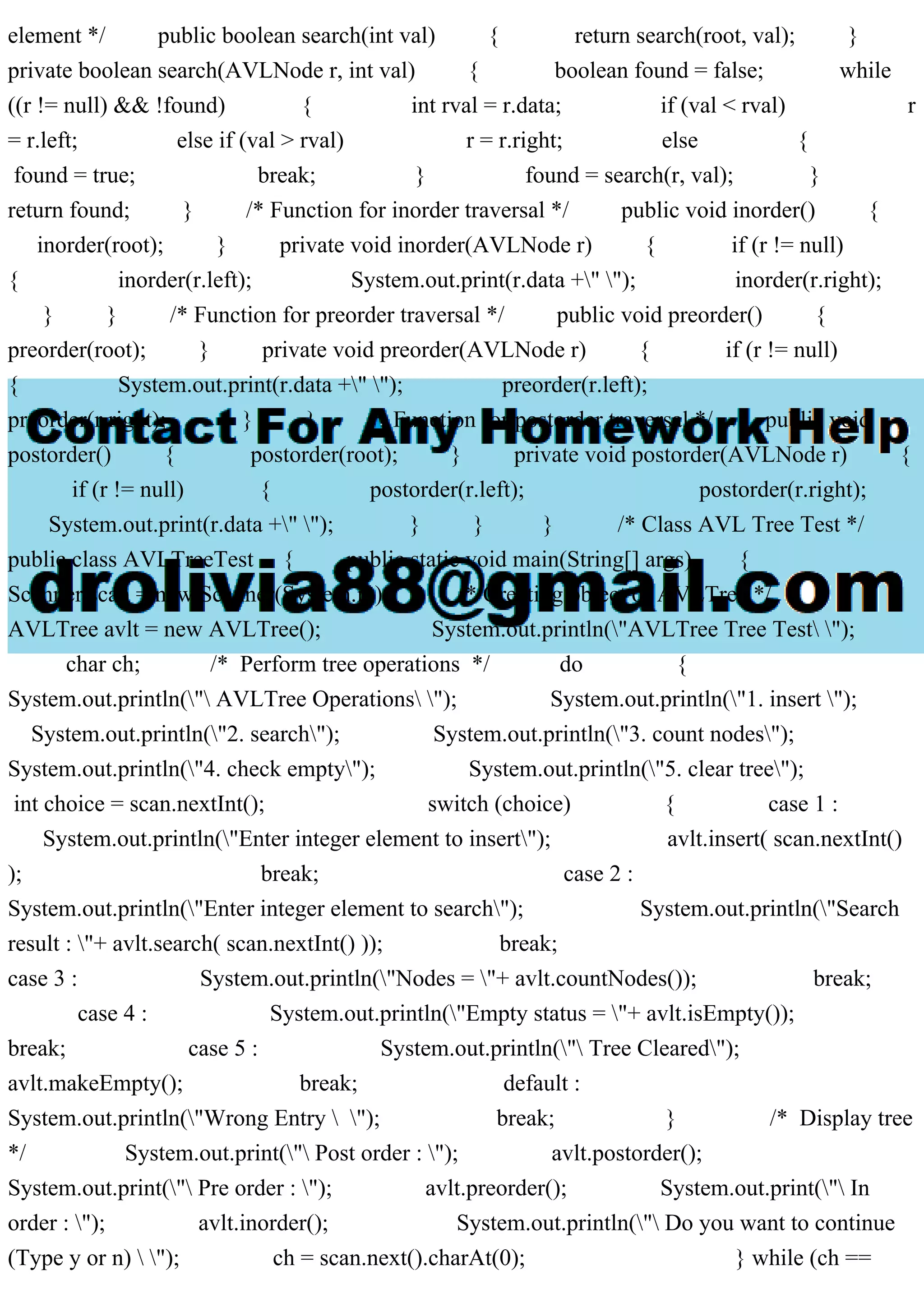 Here is the code given in the instructionsclass AVL {.pdf