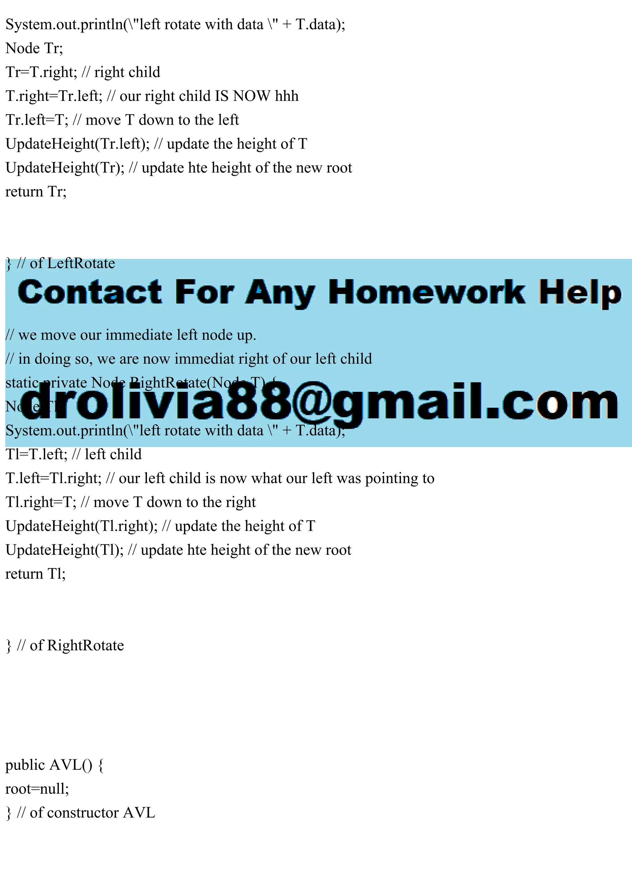 Here is the code given in the instructionsclass AVL {.pdf