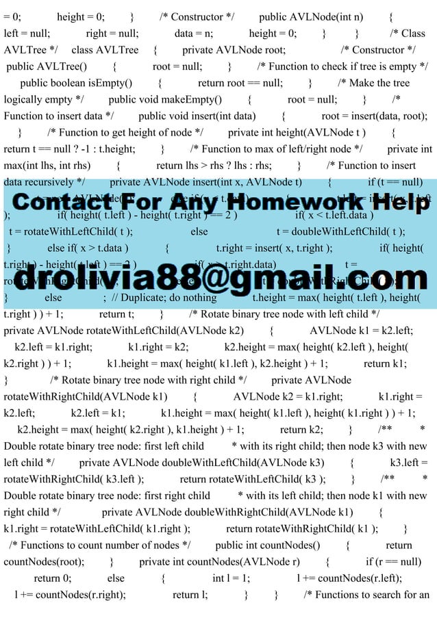Here is the code given in the instructionsclass AVL {.pdf