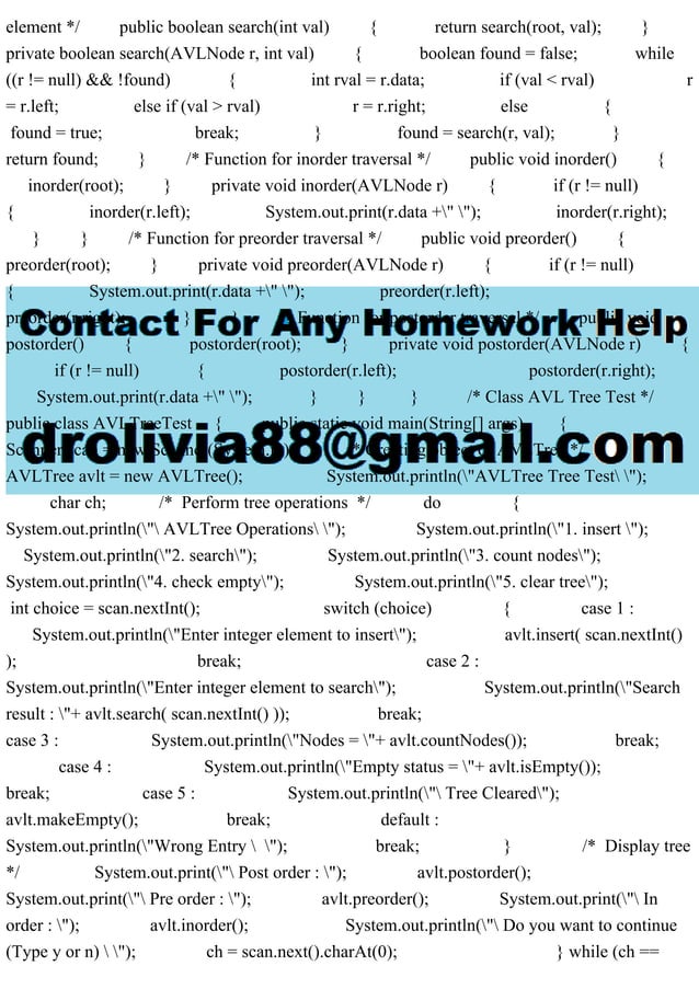 Here is the code given in the instructionsclass AVL {.pdf