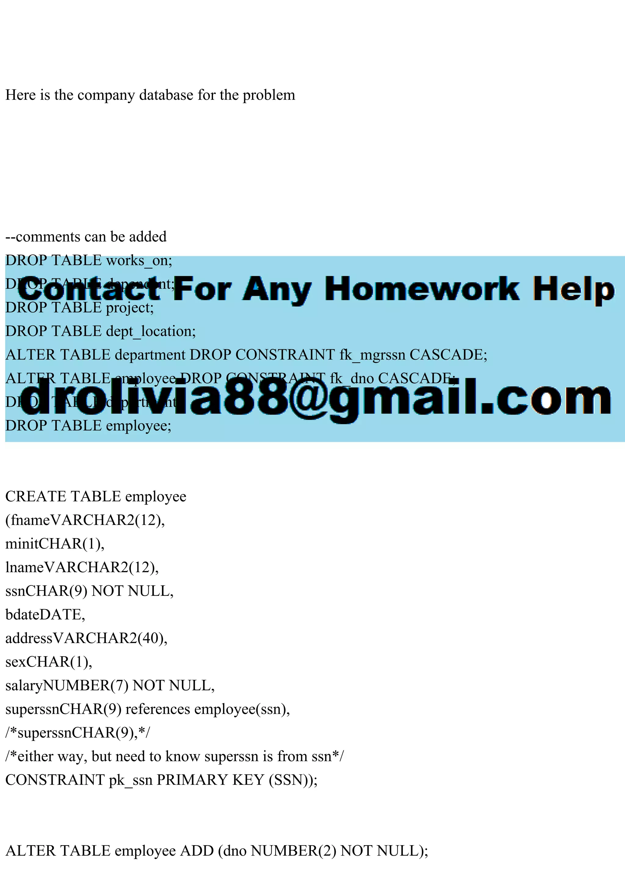 Here is the company database for the problem--commen.pdf