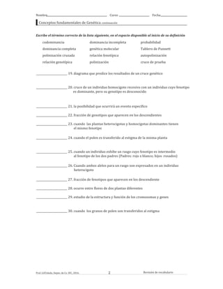 Herencia mendeliana y no mendeliana. hoja de trabajo. 2ª medio Biología ...