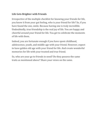 Here’s the Checklist to Know your Friends for Life. | PDF