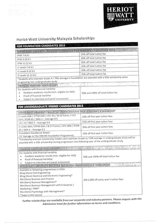 Heriot Watt Malaysia Scholarship 2015 | PDF