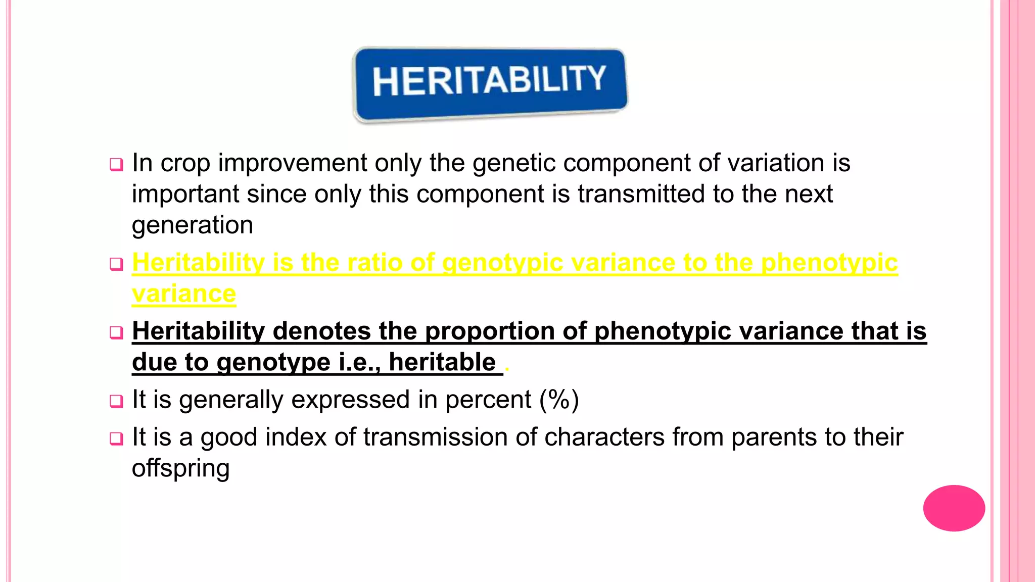 Heritability , genetic advance | PPTX