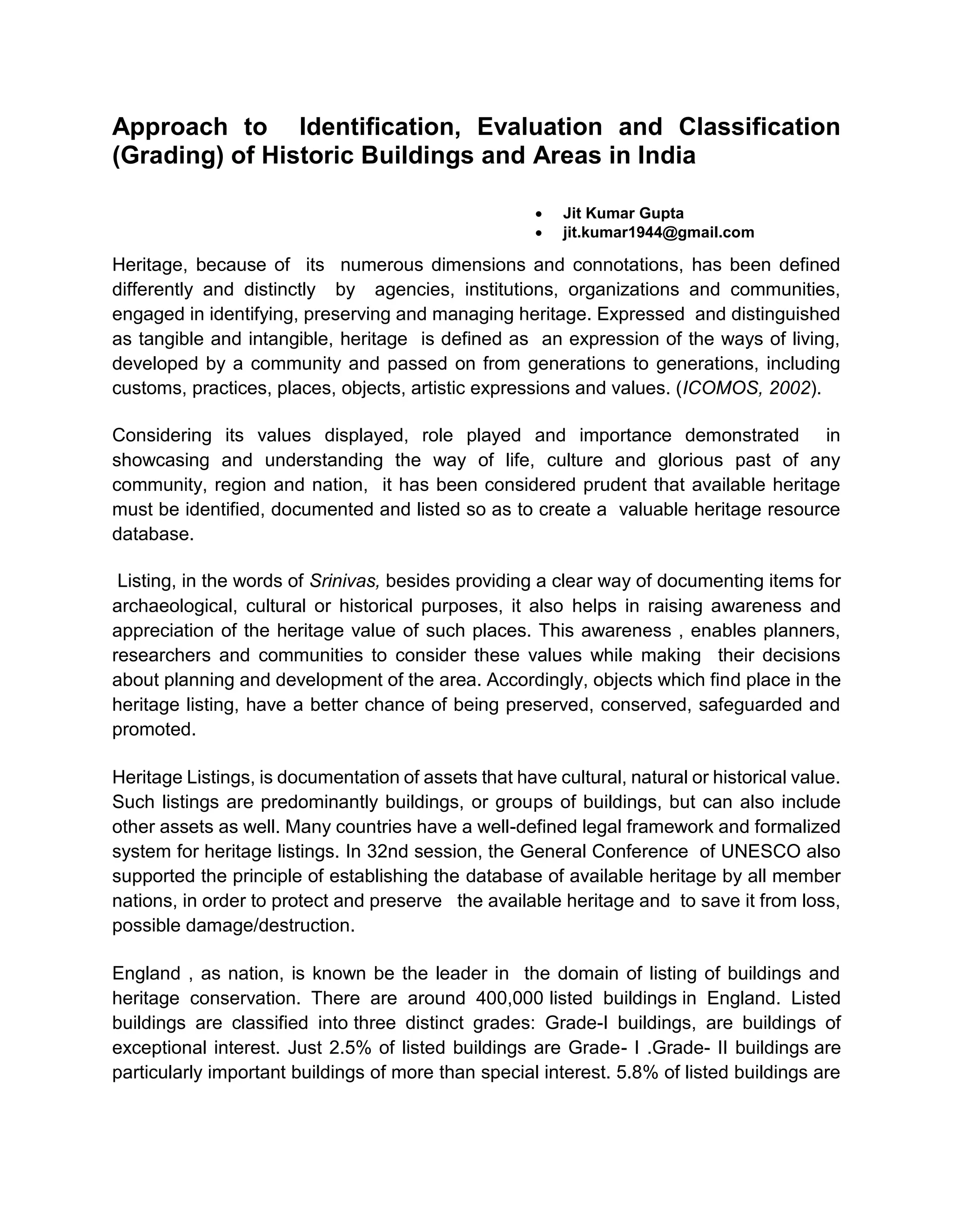 Approach to Identification, Evaluation and Classification (Grading) of ...