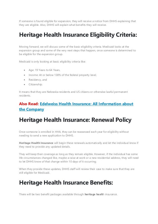 Heritage Health Insurance: Eligibility, Renewal, & Benefits | PDF