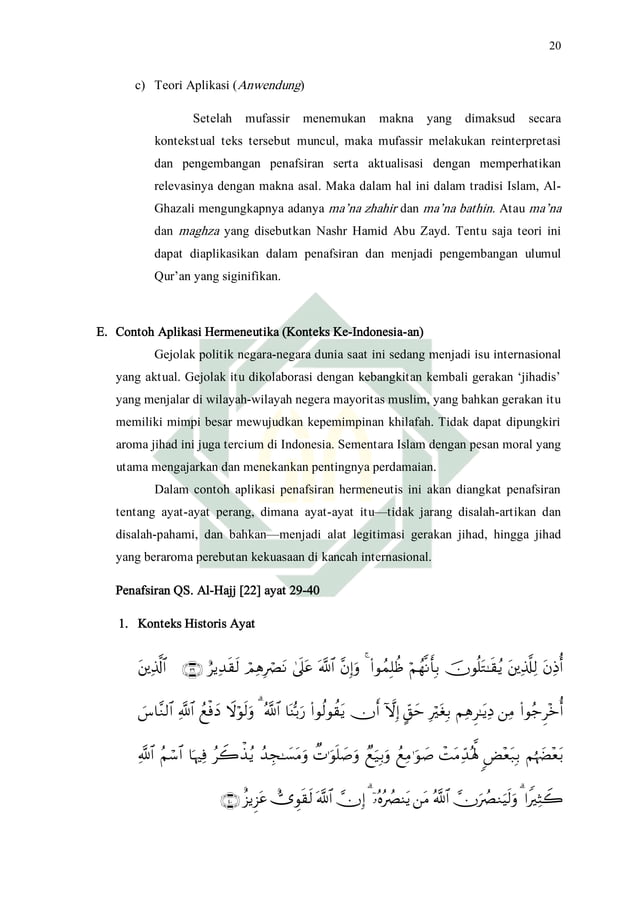 Hermeneutika dan Penerapannya dalam Penafsiran Al-Qur'an (Konteks ke-Indonesia-an) | PDF
