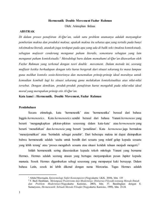 Hermenutik double movement fazlur rahman | DOCX
