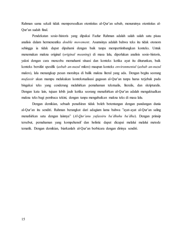 Hermenutik double movement fazlur rahman | DOCX