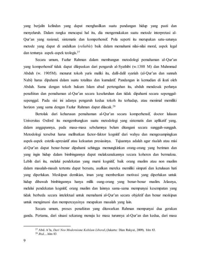 Hermenutik double movement fazlur rahman | DOCX