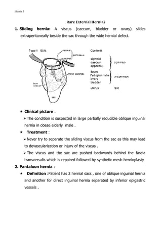Hernia it's etiology types and incidents and plan of management of each ...