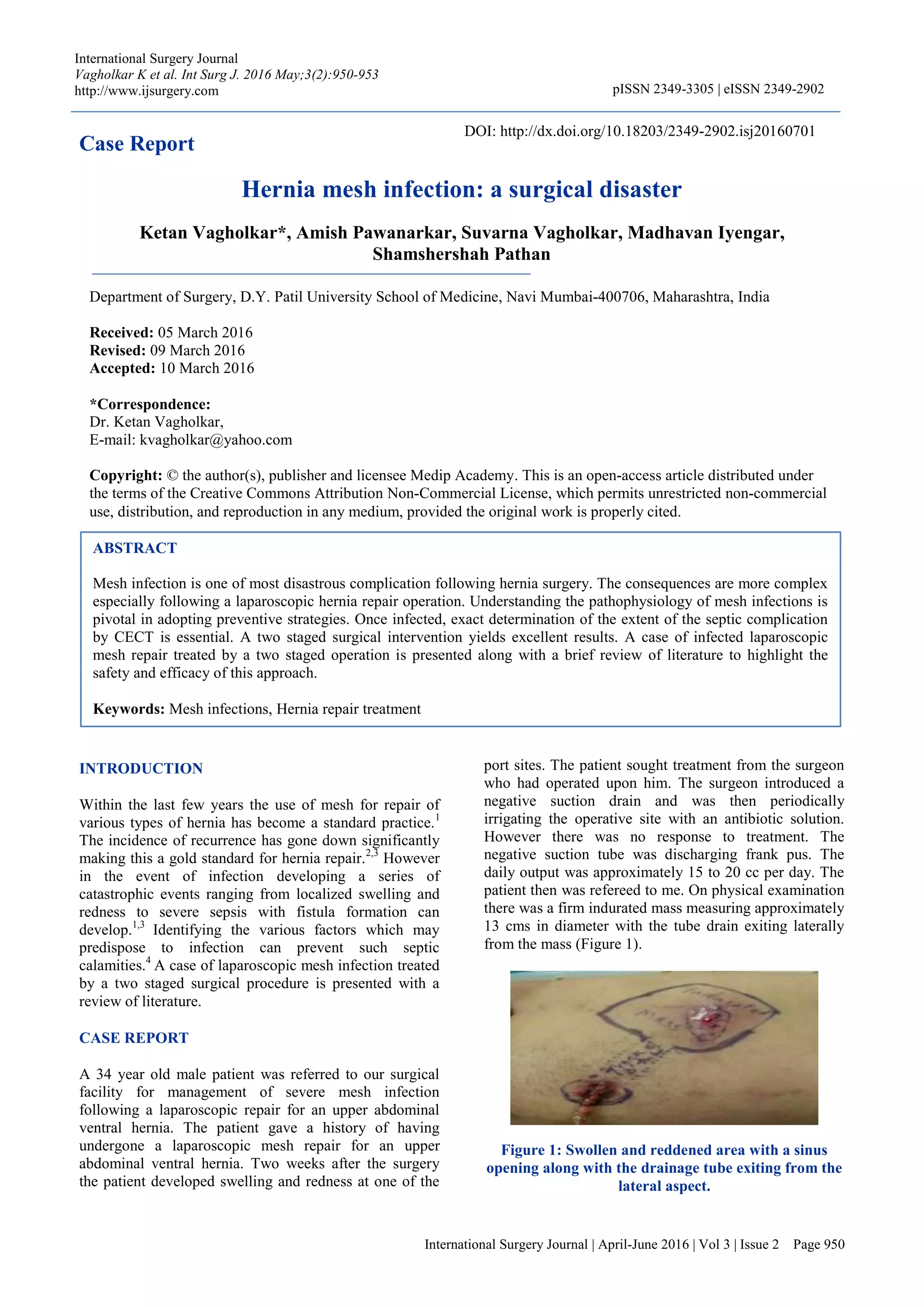 Hernia mesh infection: a surgical disaster | PDF