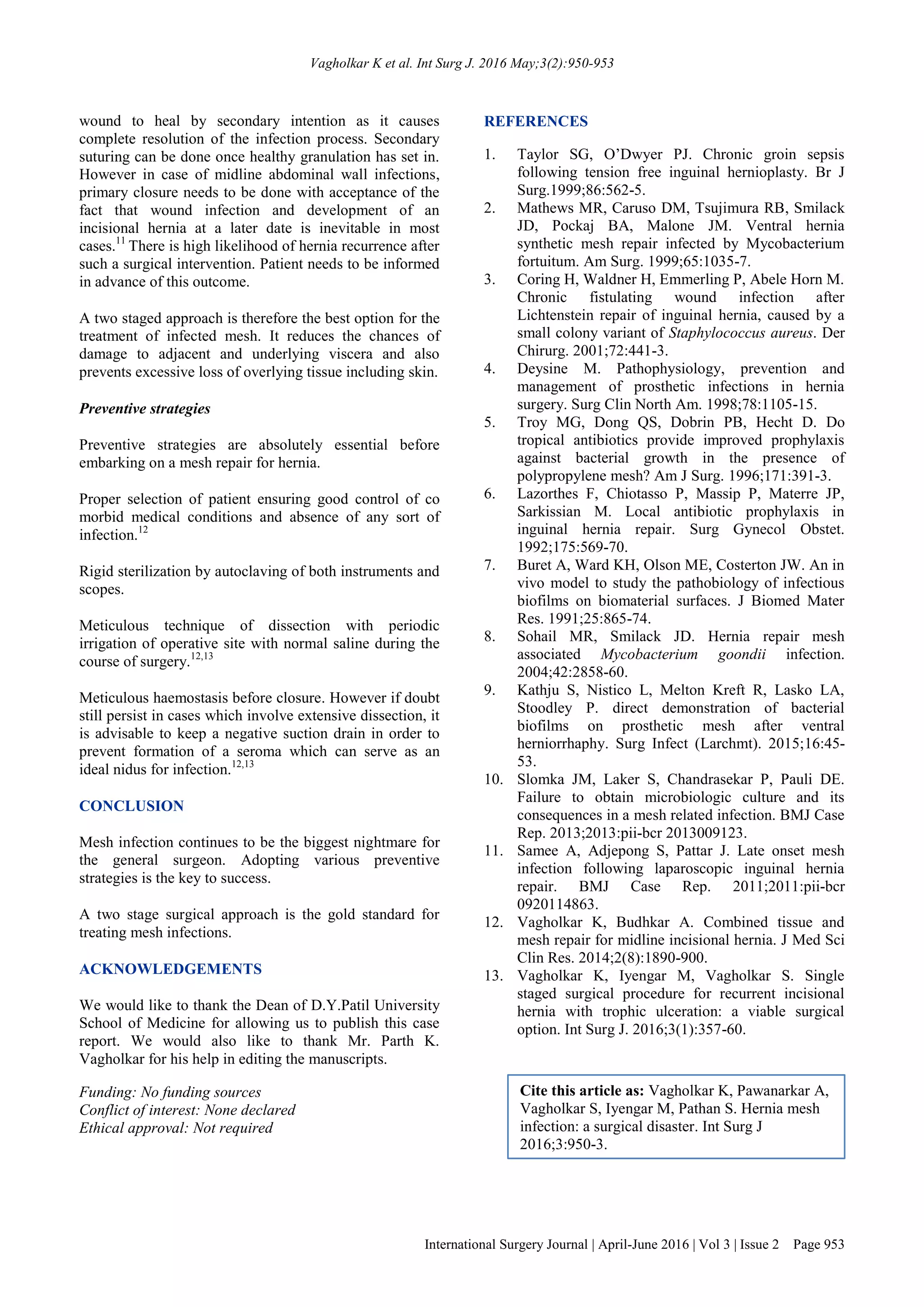 Hernia mesh infection: a surgical disaster | PDF