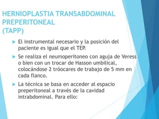 HERNIOPLASTIA INGUINAL LAPAROSCOPICA TIPOS | PPTX