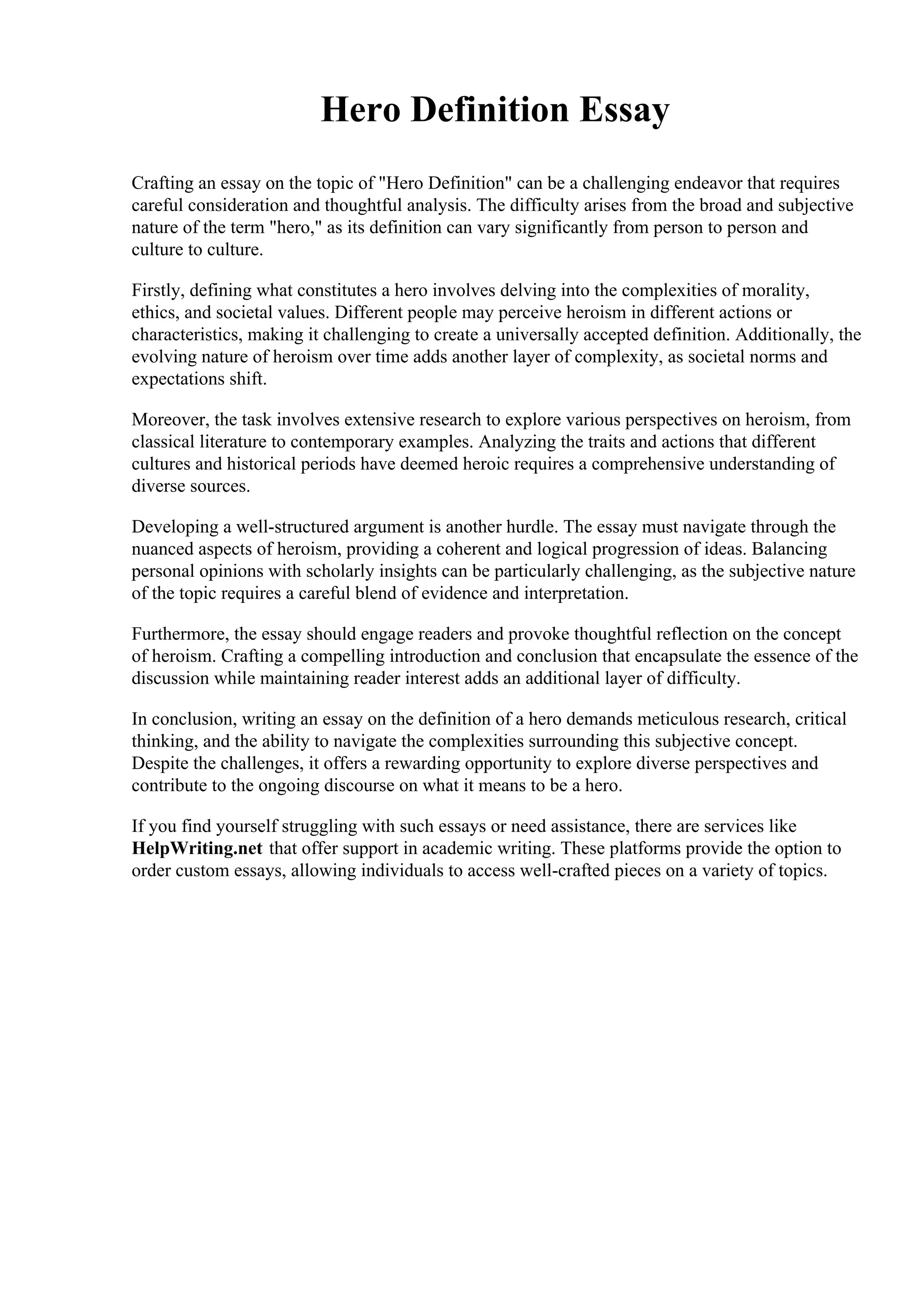 Hero Definition Essay | PDF