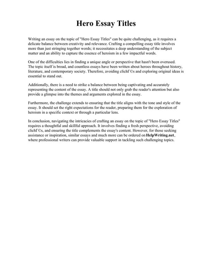 Hero Essay Titles | PDF