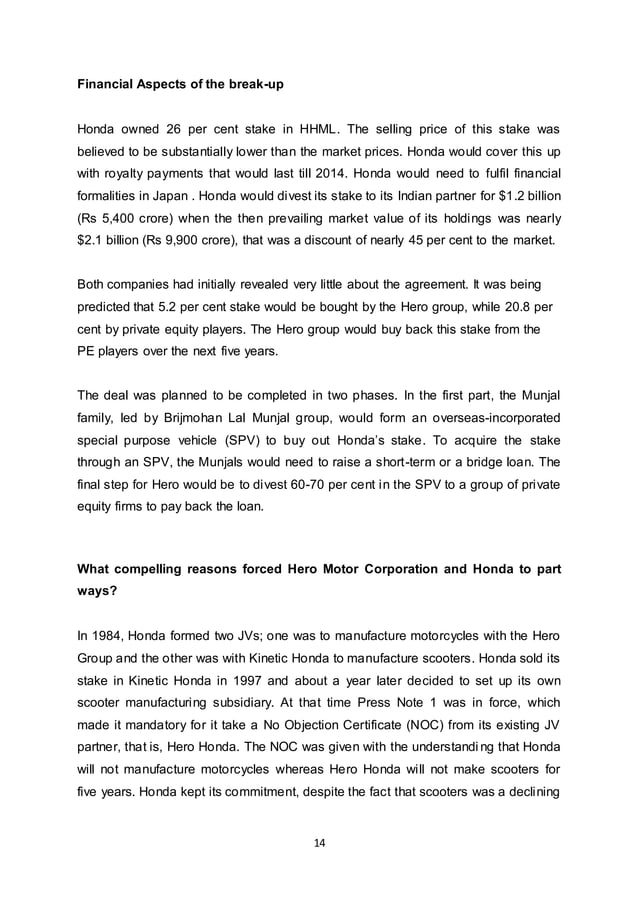 Hero honda joint venture and split | DOCX
