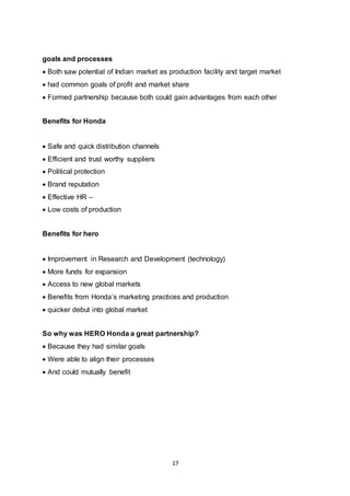 Hero honda joint venture and split | DOCX