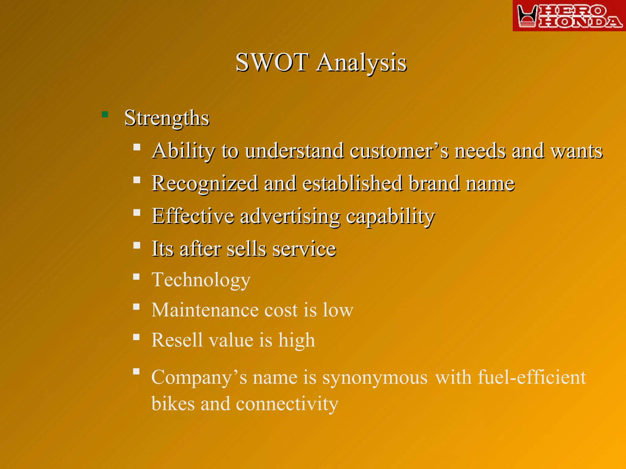 Hero honda swot analysis | PDF