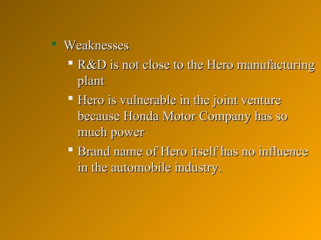 Hero honda swot analysis | PDF | Motorcycle Sports | Auto Racing