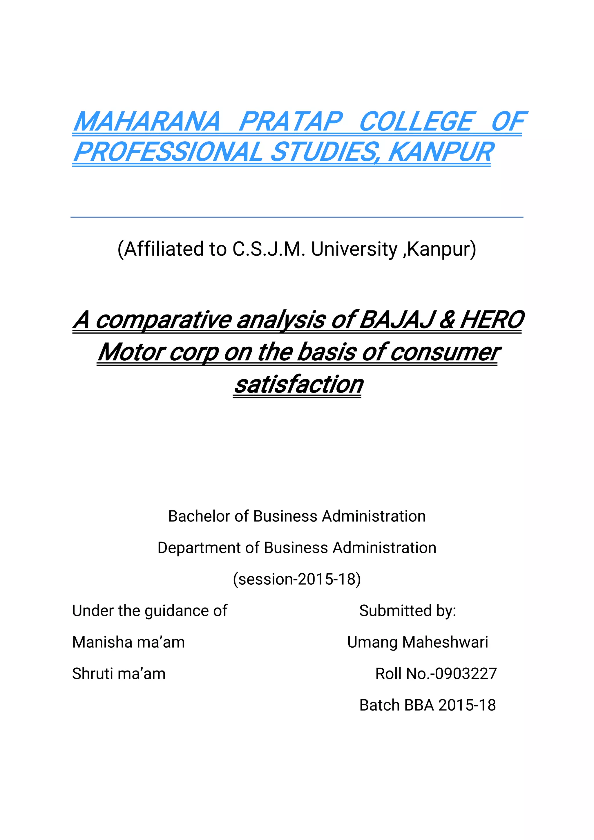 Project Report - Hero motocorp and bajaj pdf | PDF