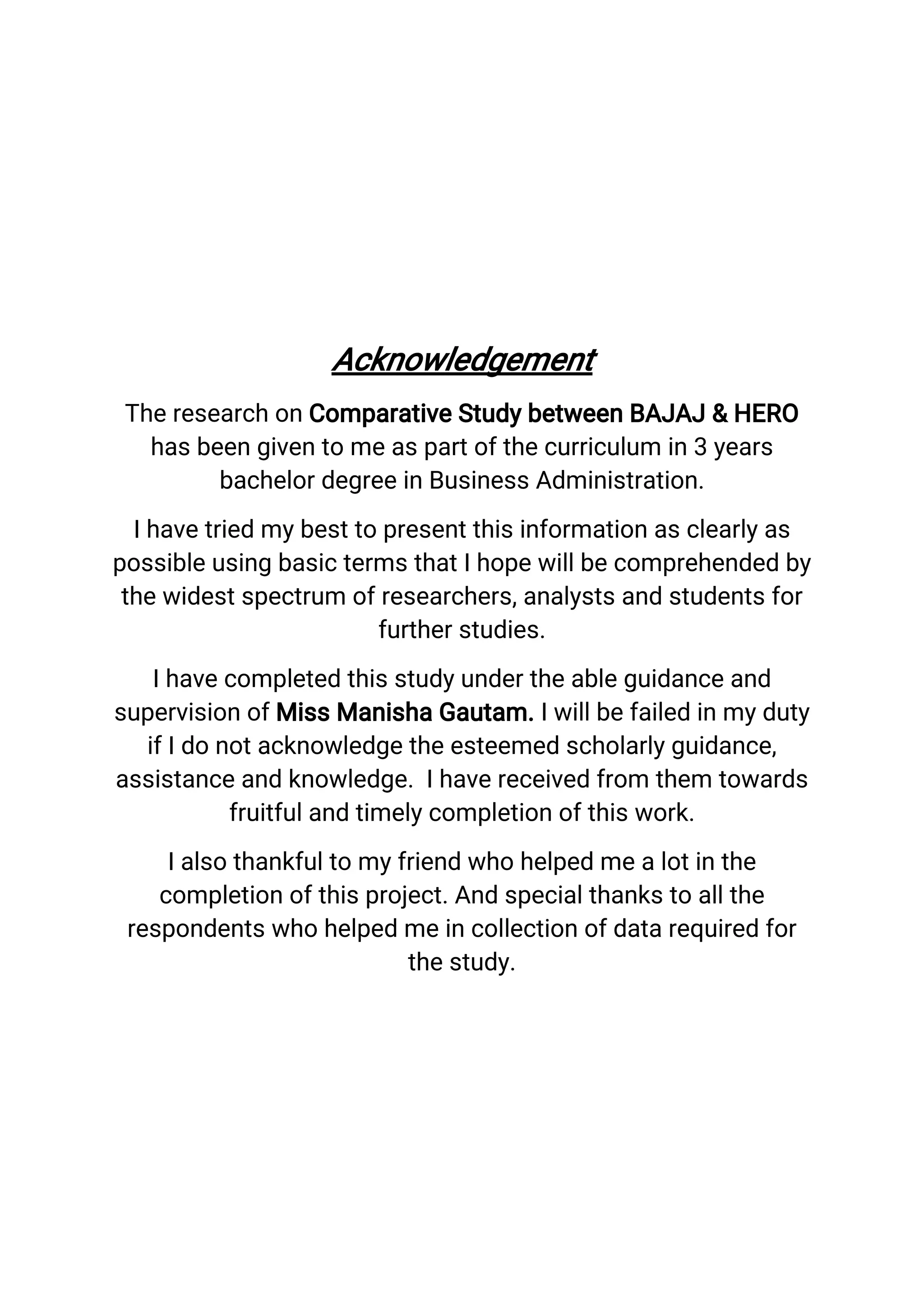 Project Report - Hero motocorp and bajaj pdf | PDF