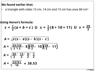 herons formula to find area of a triangle | PPT