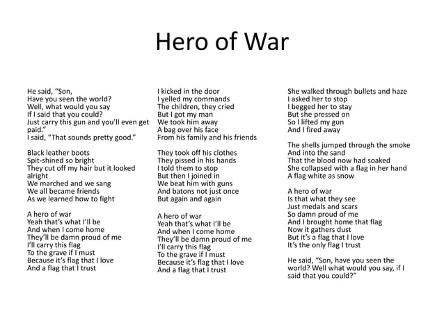 Hero of war powerpoint | PPTX | Poetry | Books and Literature
