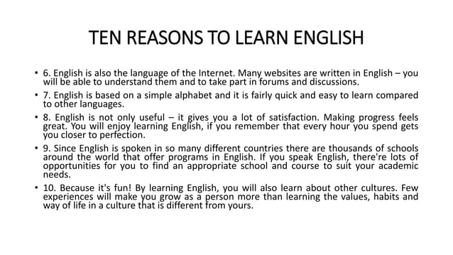 TEN REASONS TO LEARN ENGLISH | PPTX | Internet | Computing