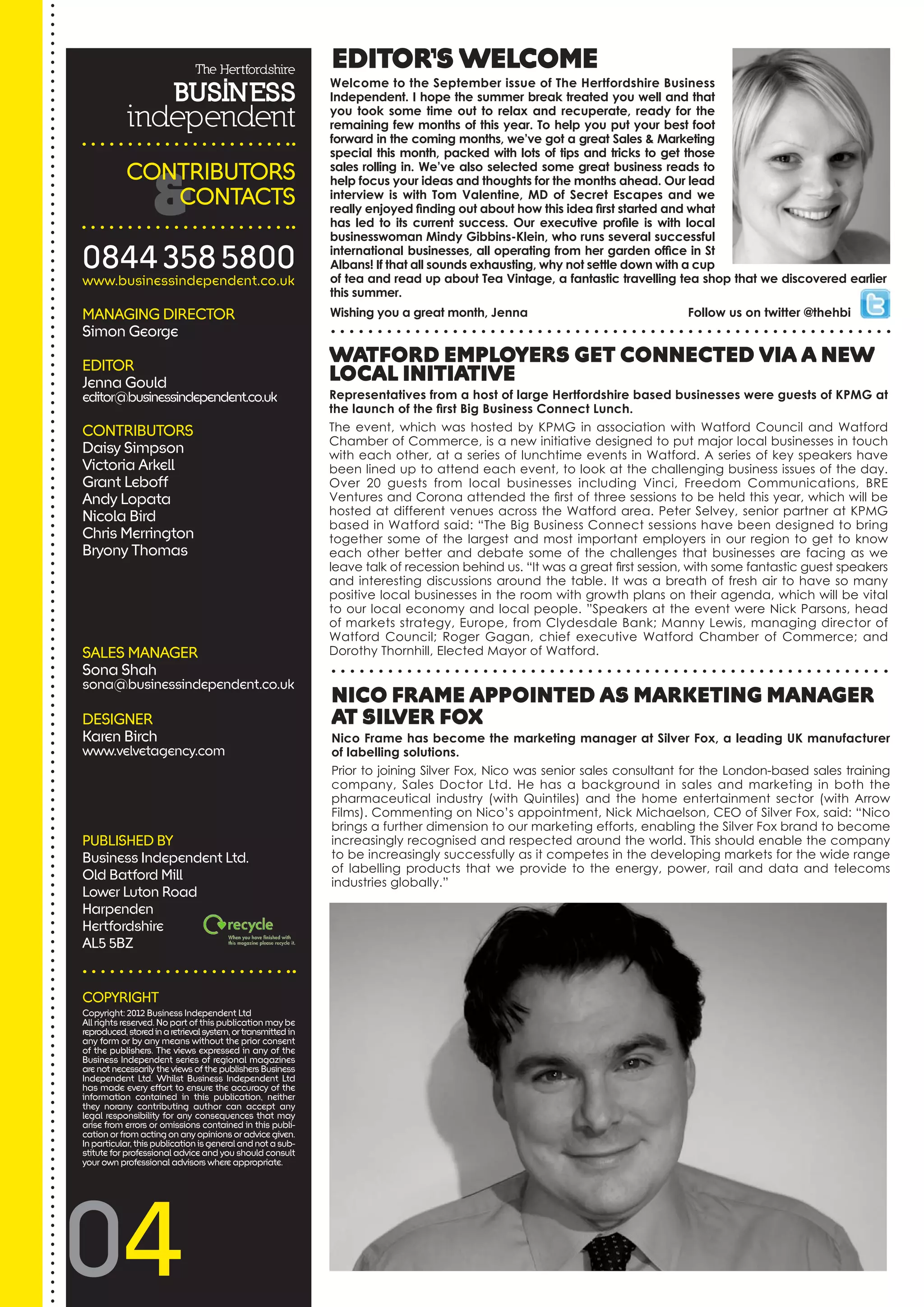New Marketing Manager - The Hertfordshire Business Independent | PDF
