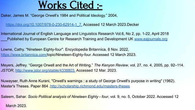 "George Orwell's '1984' : A Warning for the present and Future" | PDF
