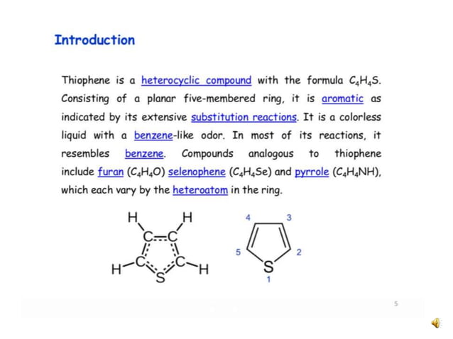 Heterocycic compound Thiophene | PPTX | Chemistry | Science