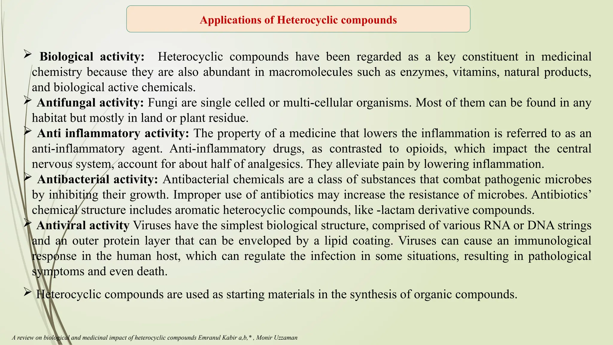 Heterocyclic compounds SYNTHESIS AND APPLICATION | PPTX