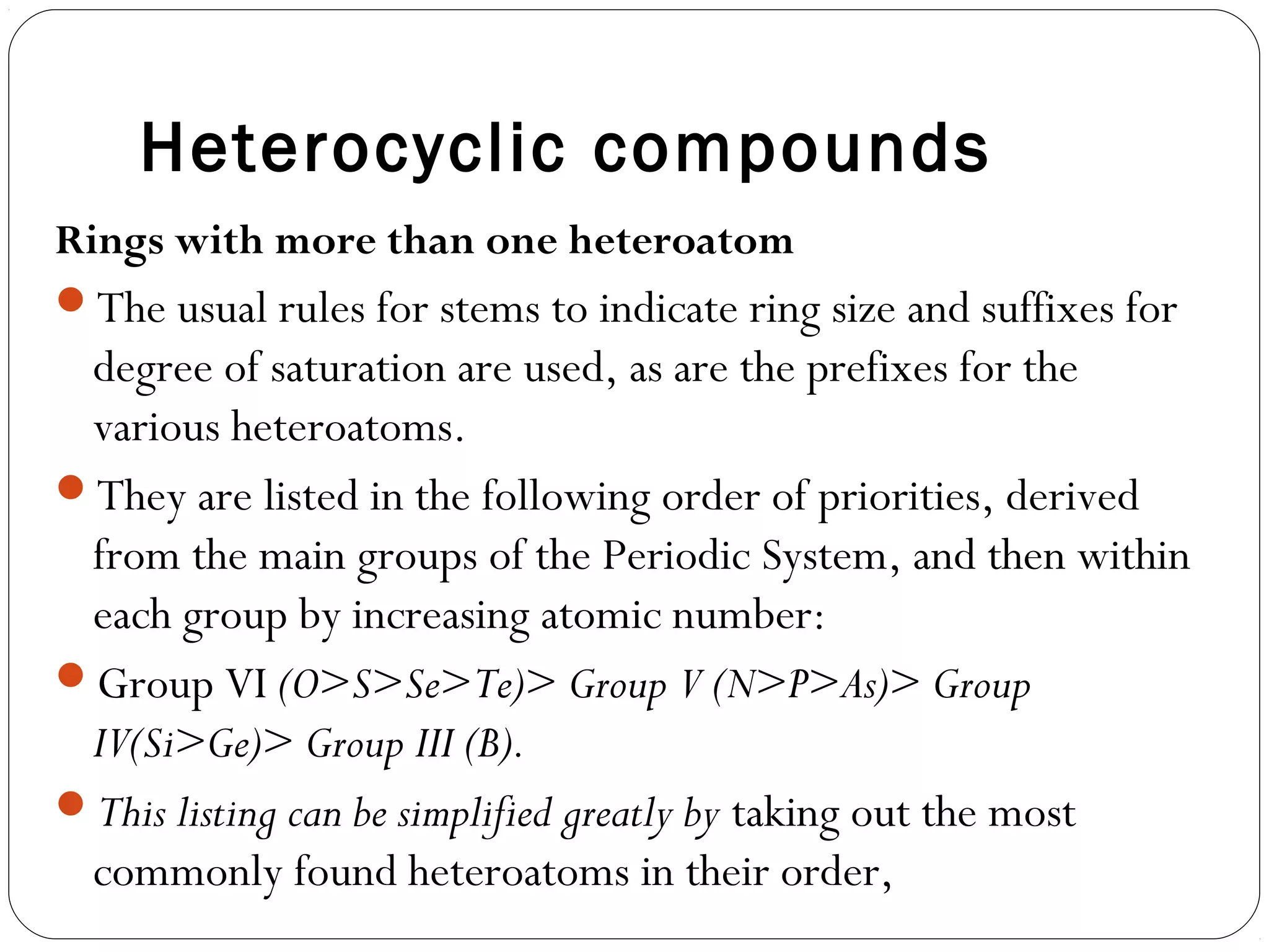 Heterocyclic Compounds Classification Nomenclature Pdf