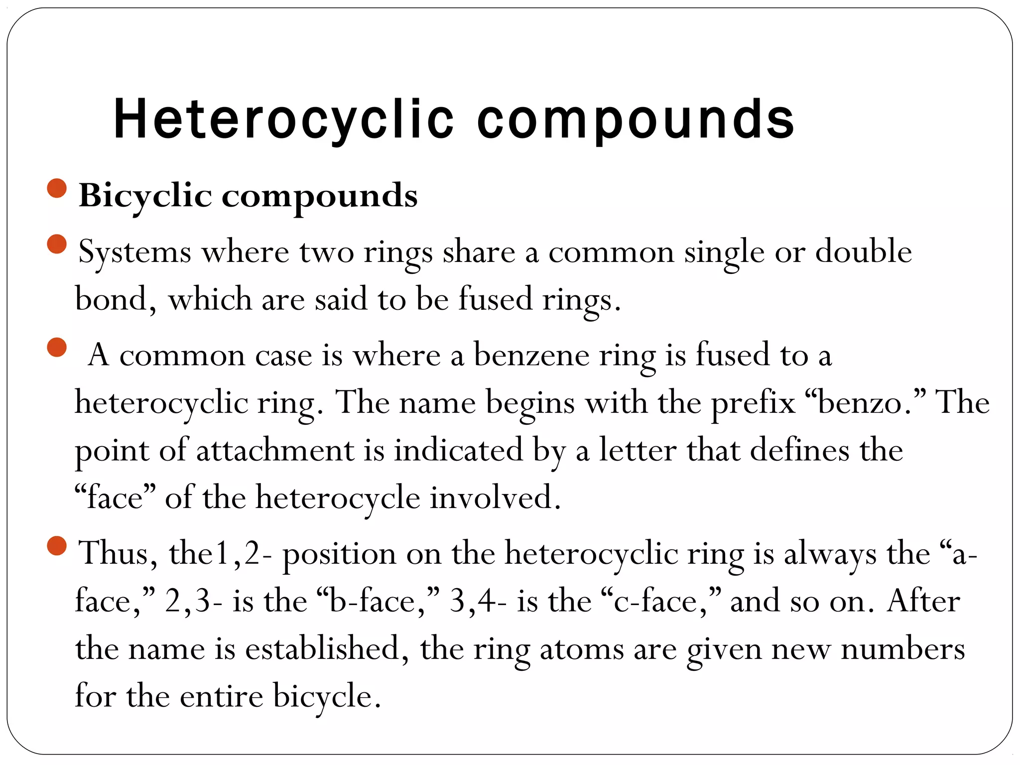 Heterocyclic compounds classification nomenclature | PDF