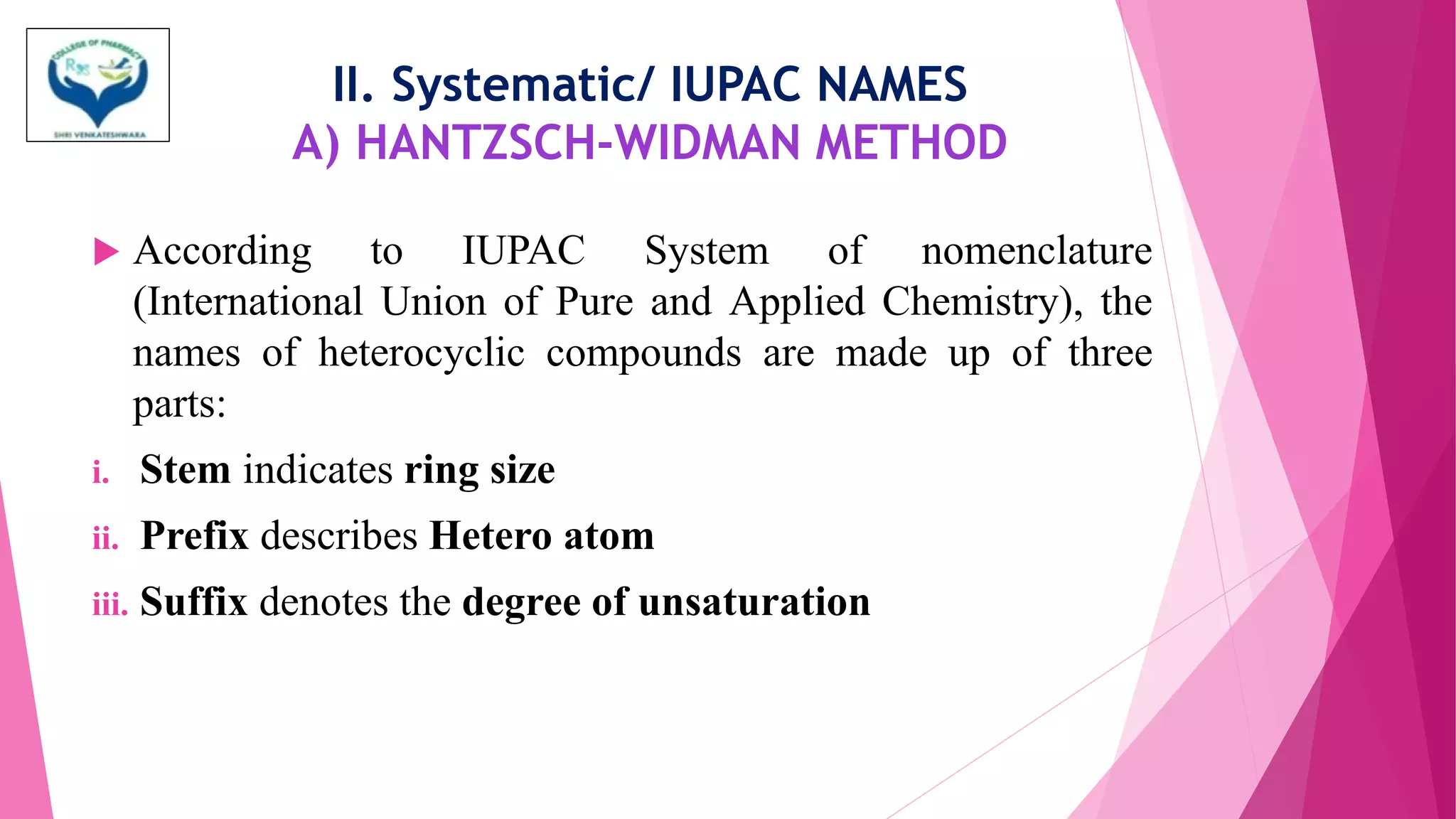 Heterocyclic compounds nomenclature POC III | PDF
