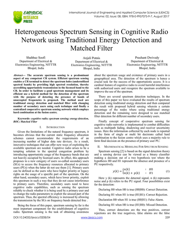 Heterogeneous Spectrum Sensing In Cognitive Radio Network Using