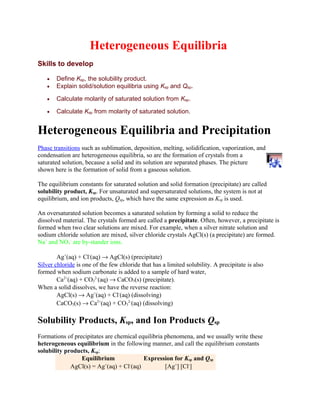 Heterogeneous equilibria | DOC | Chemistry | Science