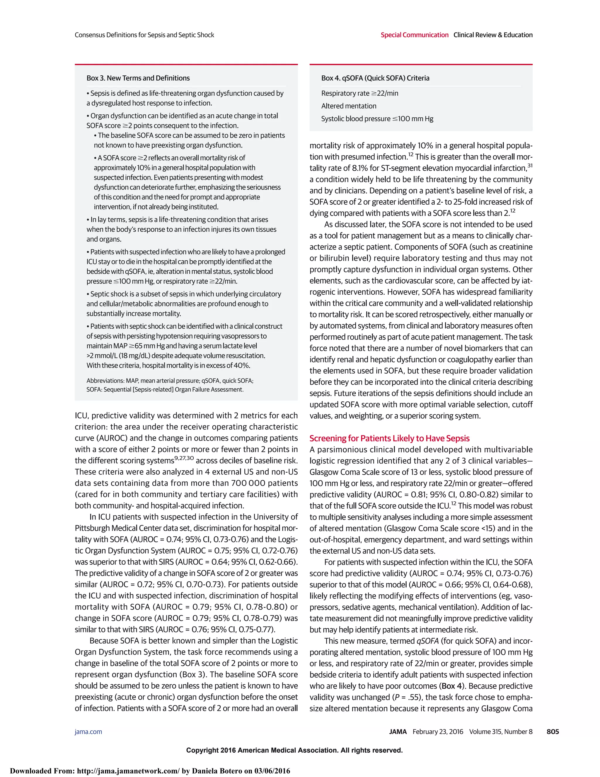 The Third International Consensus Definitions For Sepsis And Septic