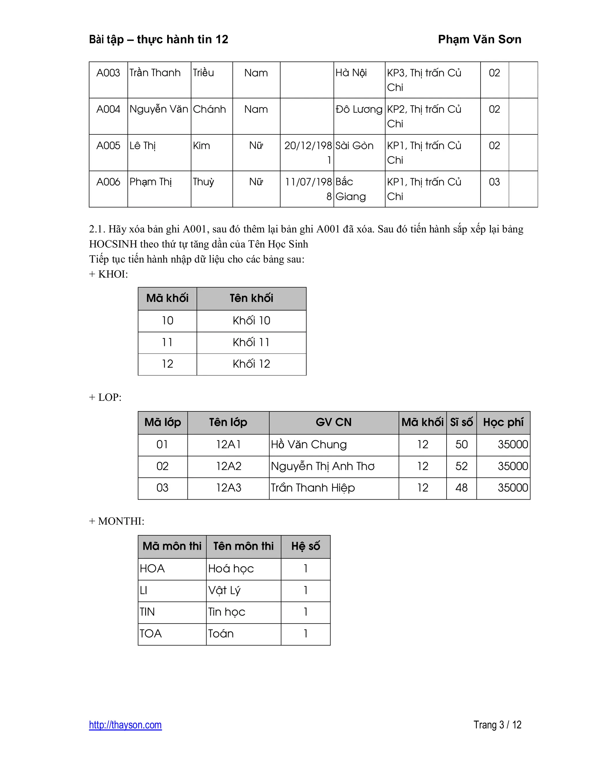 He thong bai tap thuc hanh tin 12 chuan nop | PDF