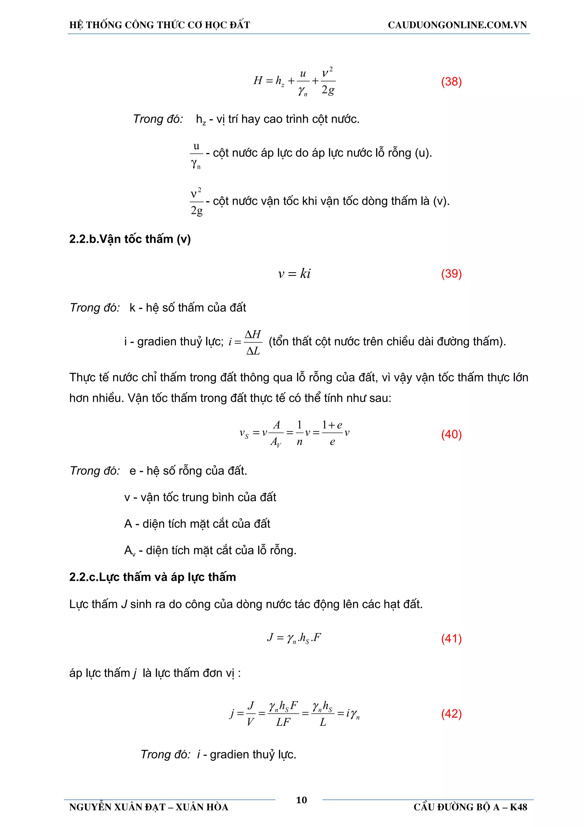 Hệ thống công thức cơ học đất | PDF